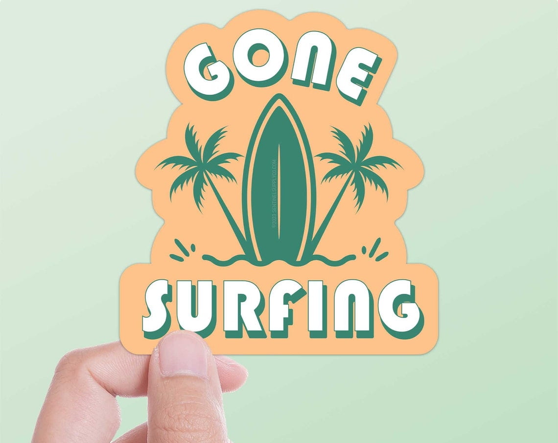 Stickly Gone Surfing Beach Er - Surf Board And Palm Trees Outdoor ...