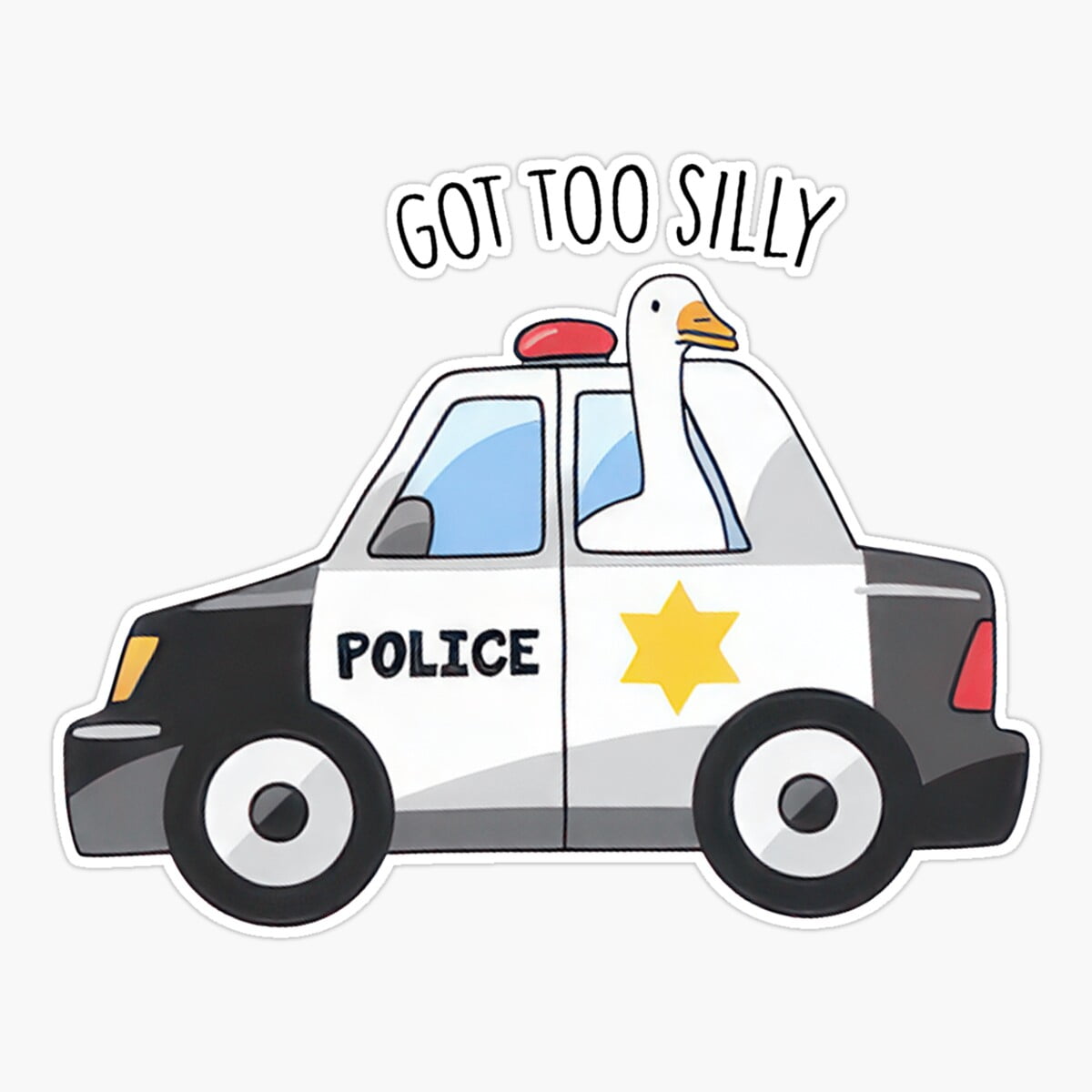 Stickly Got Too Silly Goose In Police Car Sticker, Phone Decal Water ...