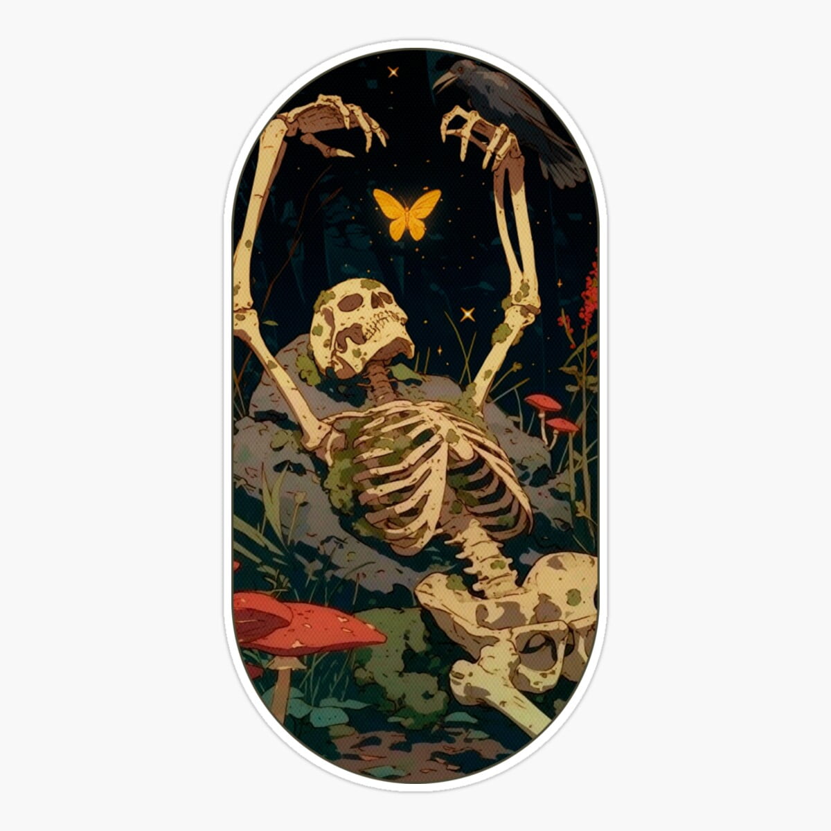 Stickly Gothic Skeleton And Erfly - Surreal Nature Scene Sticker, Phone ...
