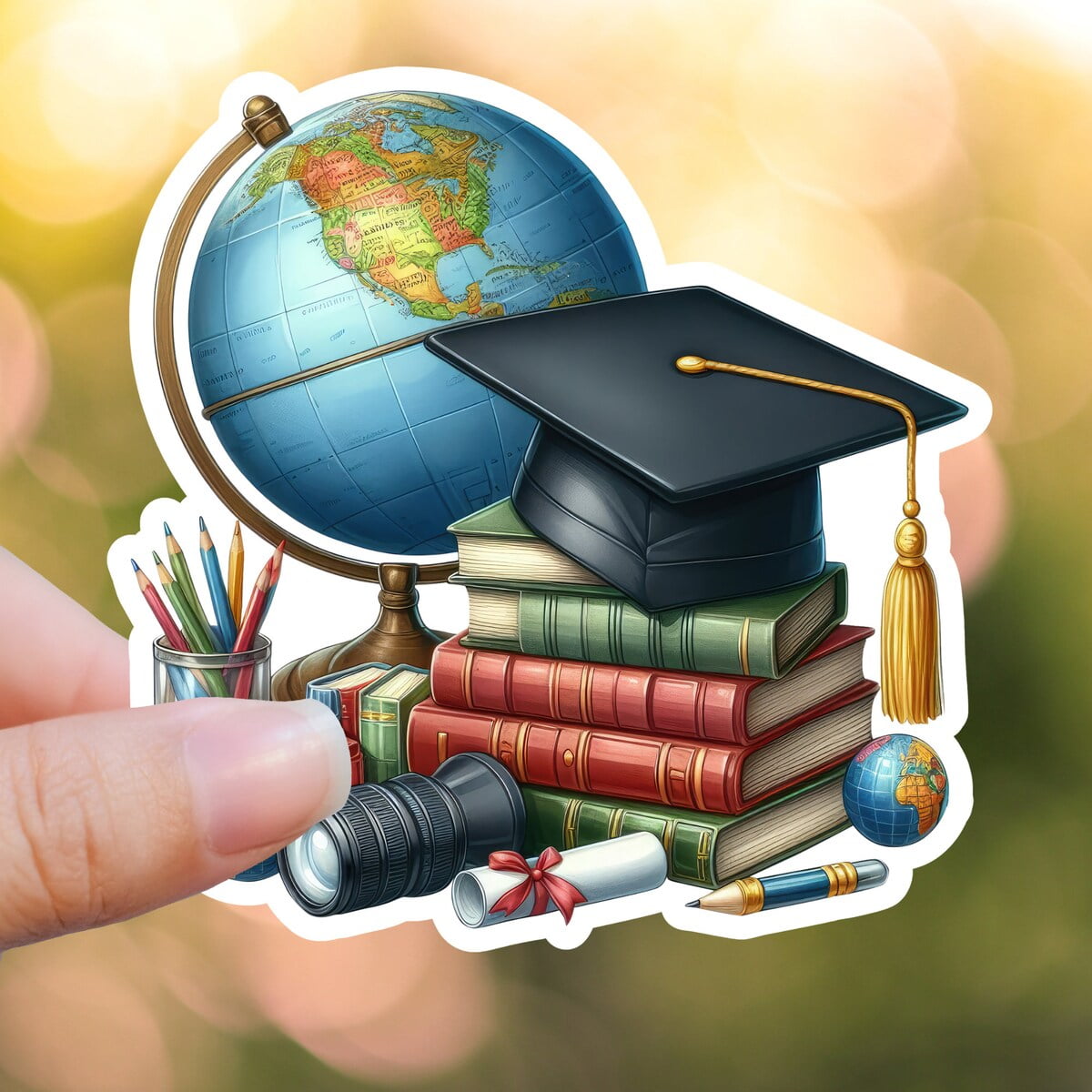 Stickly Graduation Sticker Stack Of Books Science Globe Graduation Gift ...