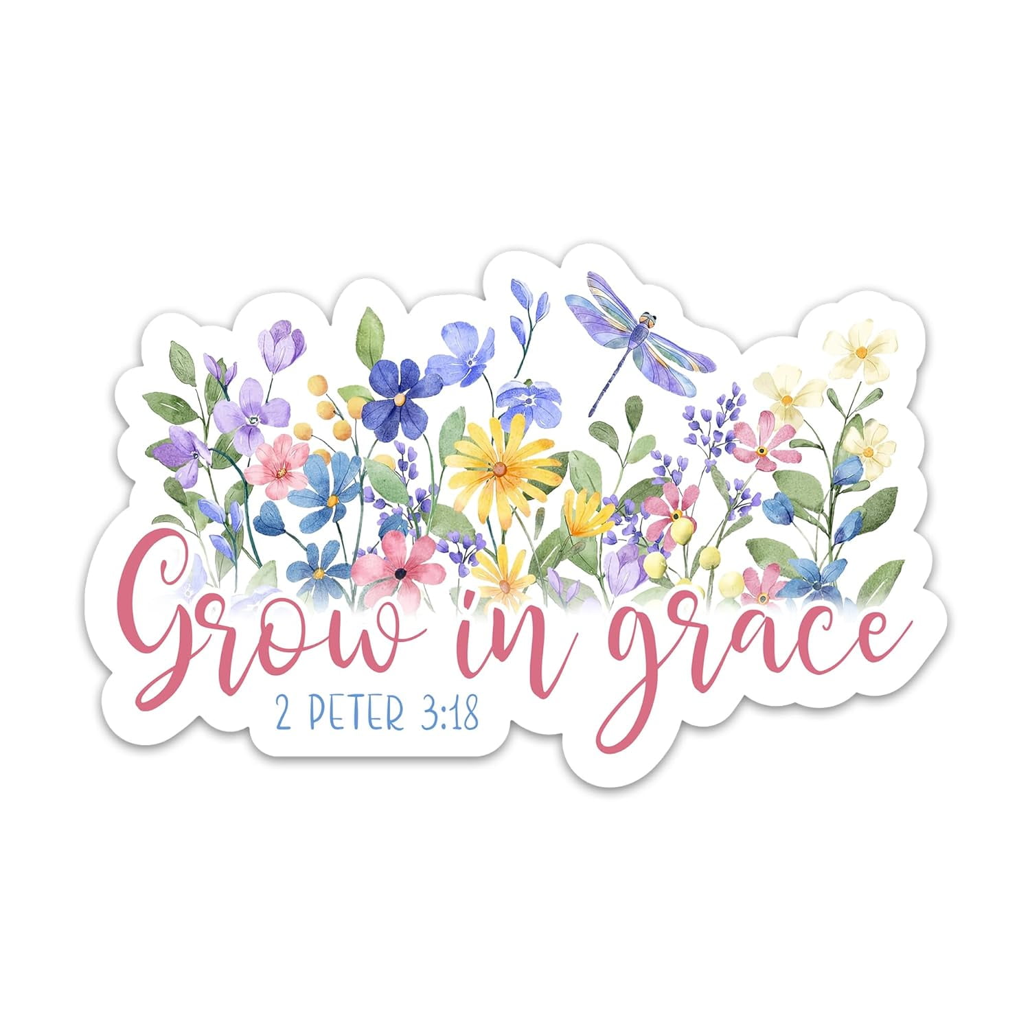 Stickly Grow in Grace Christian Faith Sticker, Wildflowers Bible Verse ...