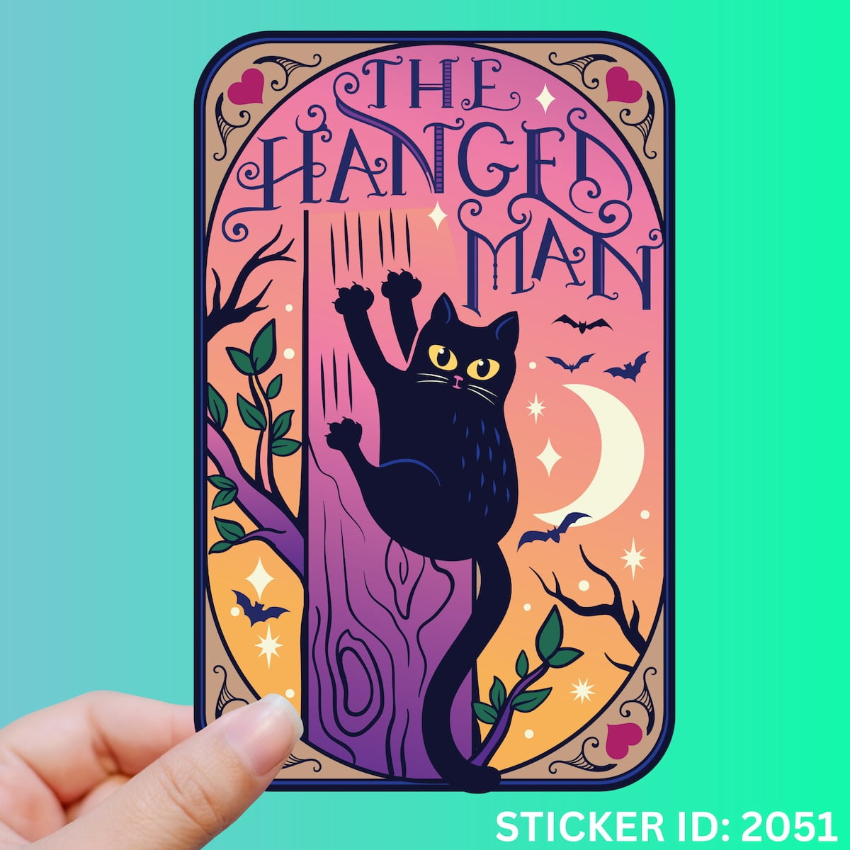 Stickly The Hanged Man Tarot Card Sticker, Funny Decal, Black Cat Sticker For Laptop, Witchy ...