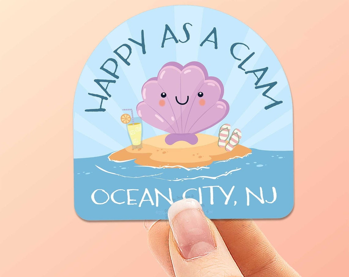 Stickly Happy As A Clam Ocean City Nj Er - Cute Jersey Shore Decal ...