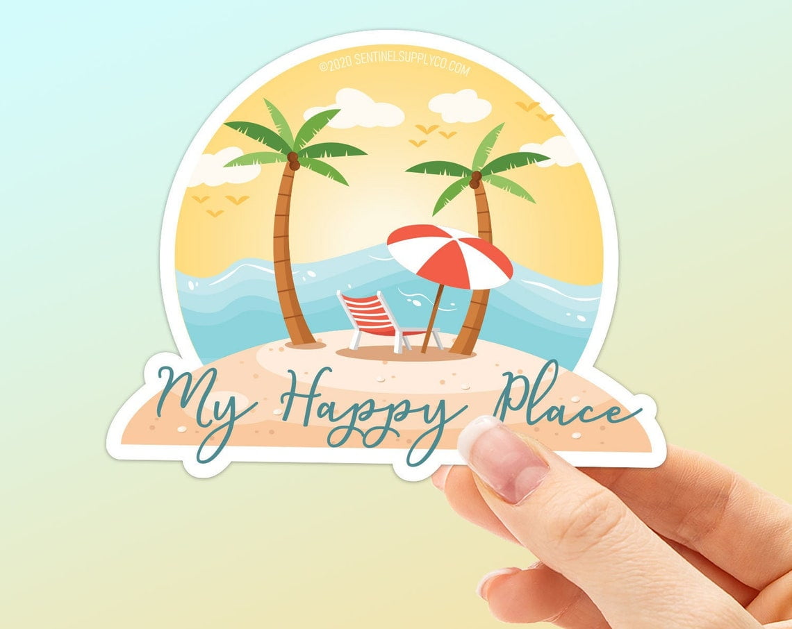 Stickly My Happy Place Beach Er, Ocean Decals For Hydroflask ...