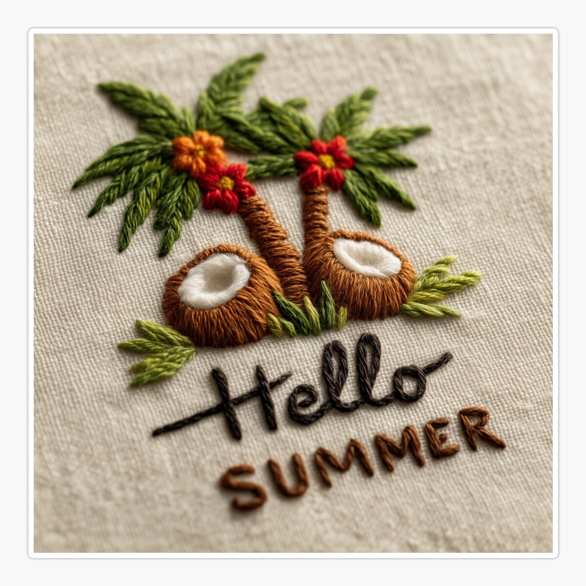 Stickly Hello Summer Embroidery Sticker, Phone Decal Water Bottle ...