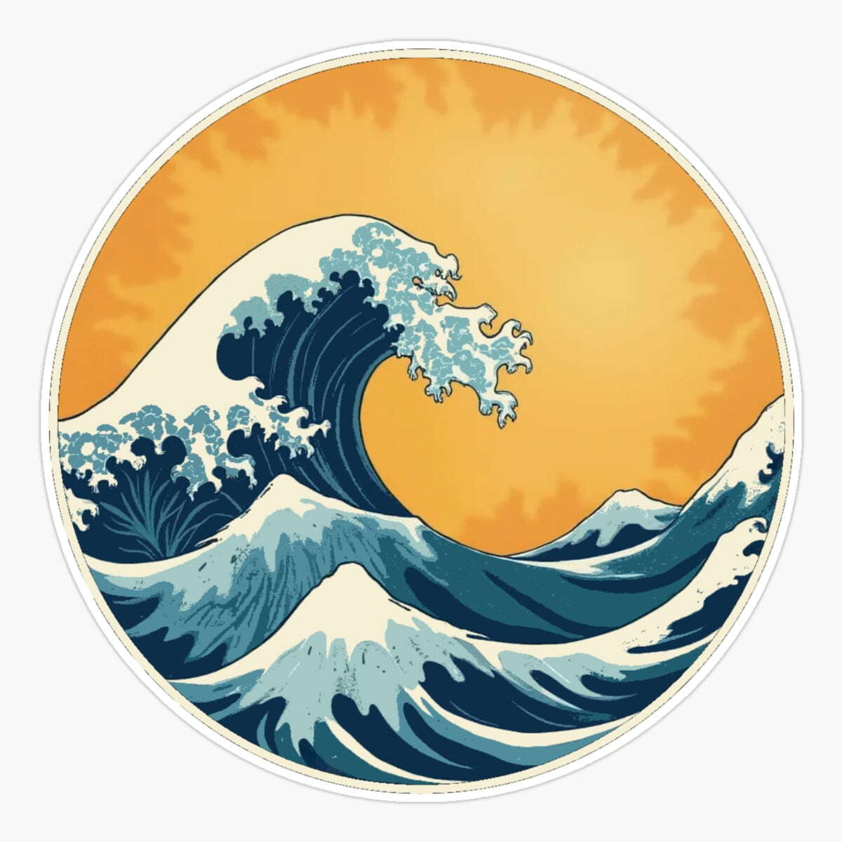 Stickly Hokusai Style Art Big Surwave - Japanese Sunset Waves Sticker ...