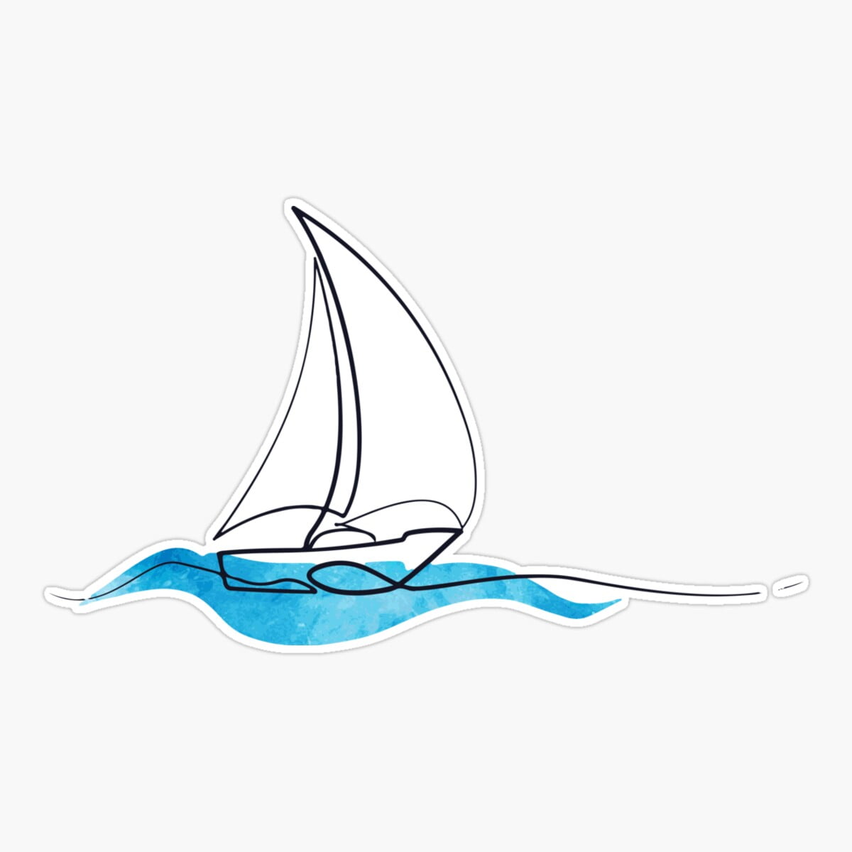 Stickly Hydro Flask Sticker - Ocean Blue Watercolor Wave And Sailboat ...