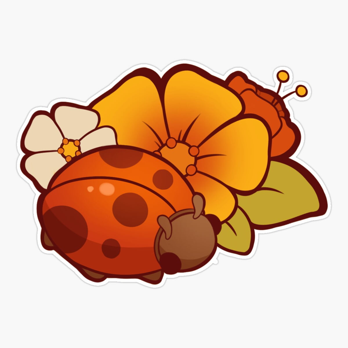 Stickly Ladybug With Flowers Sticker, Phone Decal Water Bottle Stickers ...