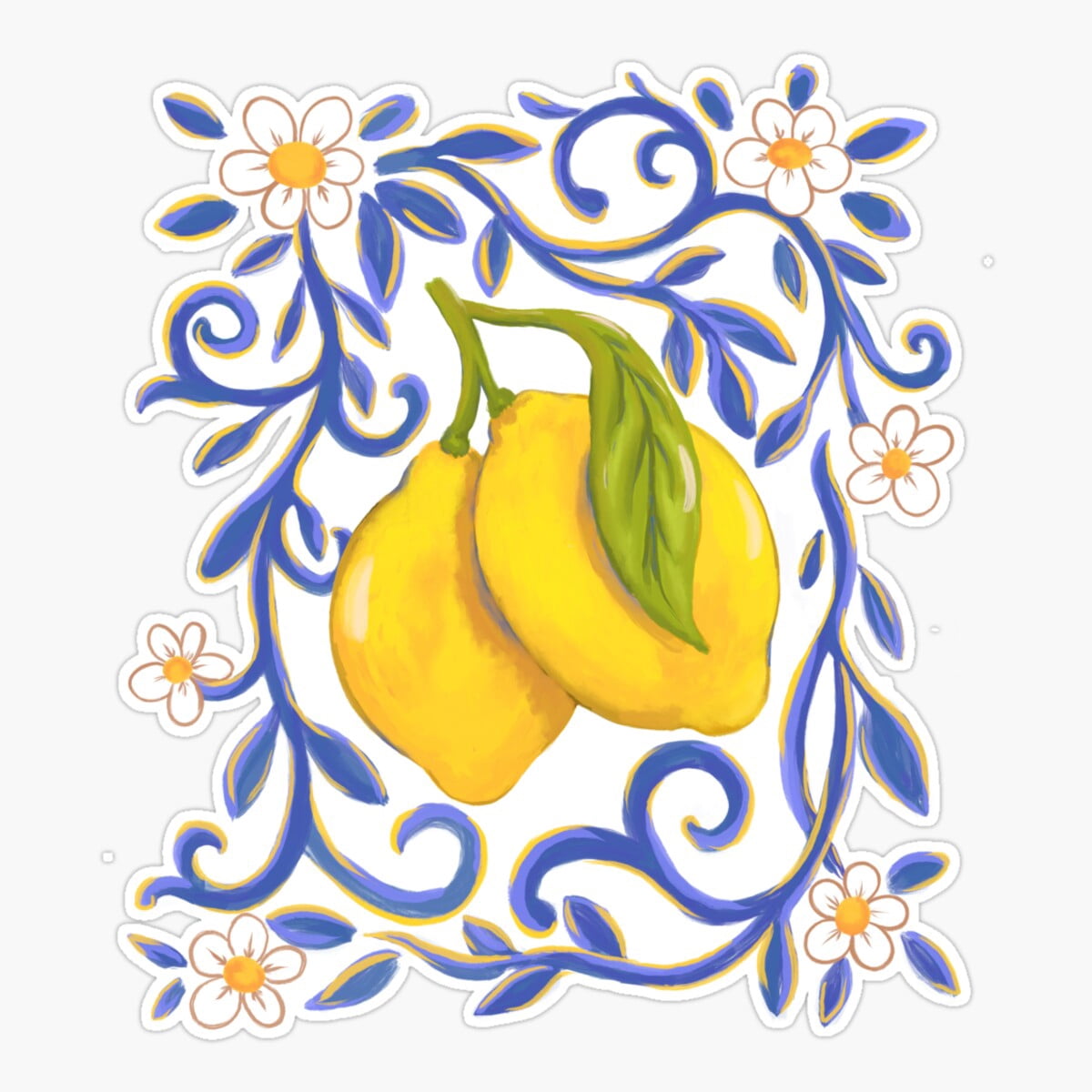 Stickly Lemon Delight Hand-Painted Mediterranean Tile Style Citrus ...