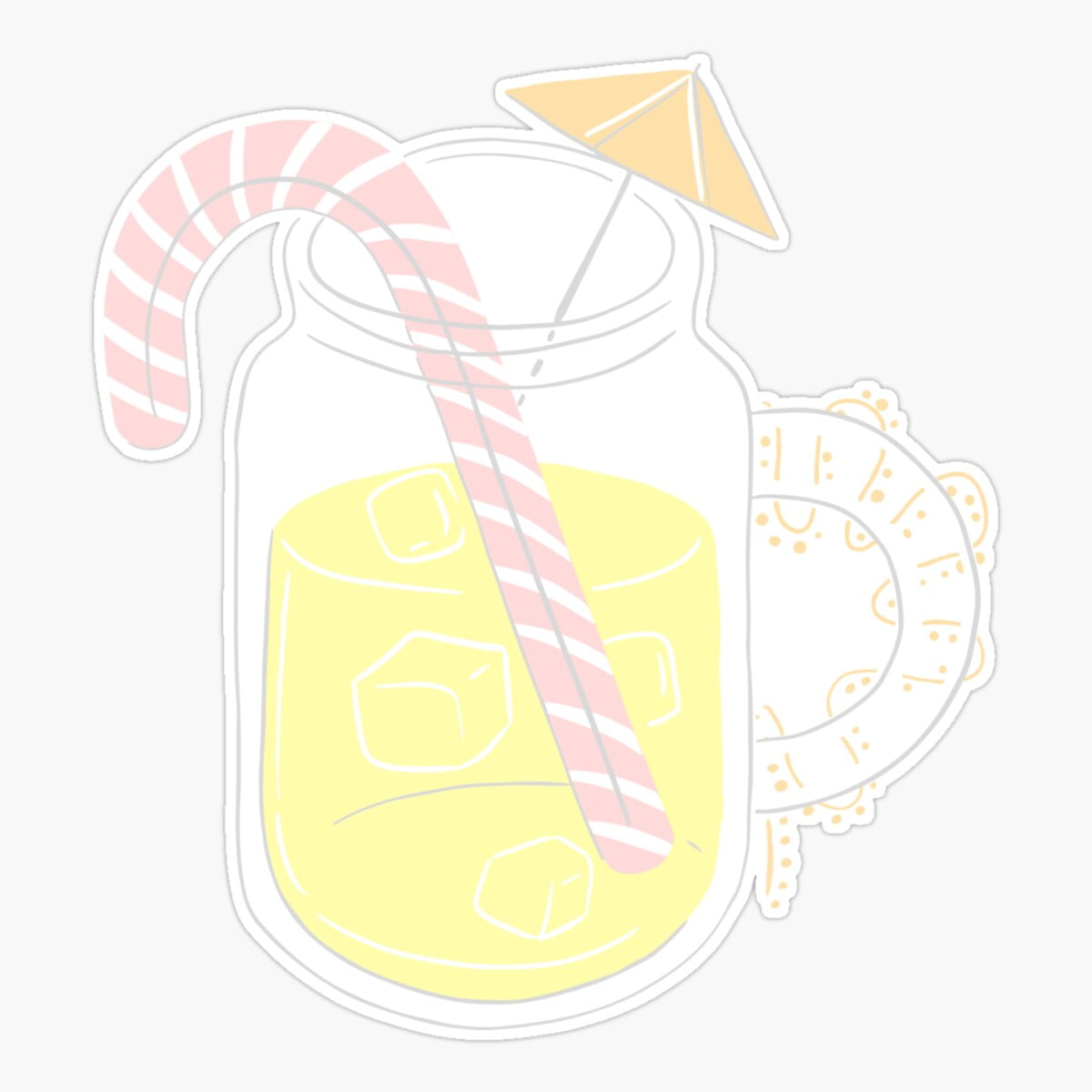 Stickly Lemonade In Mug With A Straw And Umbrella Sticker, Phone Decal ...