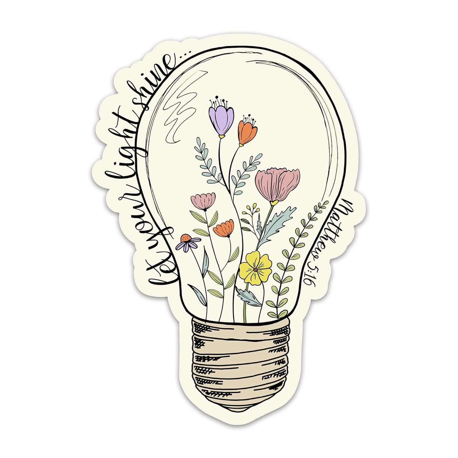 Stickly Let Your Light Shine Sticker, Flower in Light Bulb Bible Verse Matthew 5:16 Stickers ...