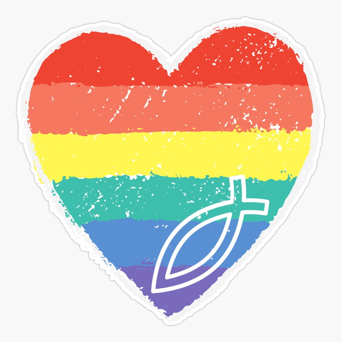 Stickly Lgbtq Rainbow Heart With Christian Fish Icthus Sticker, Phone ...