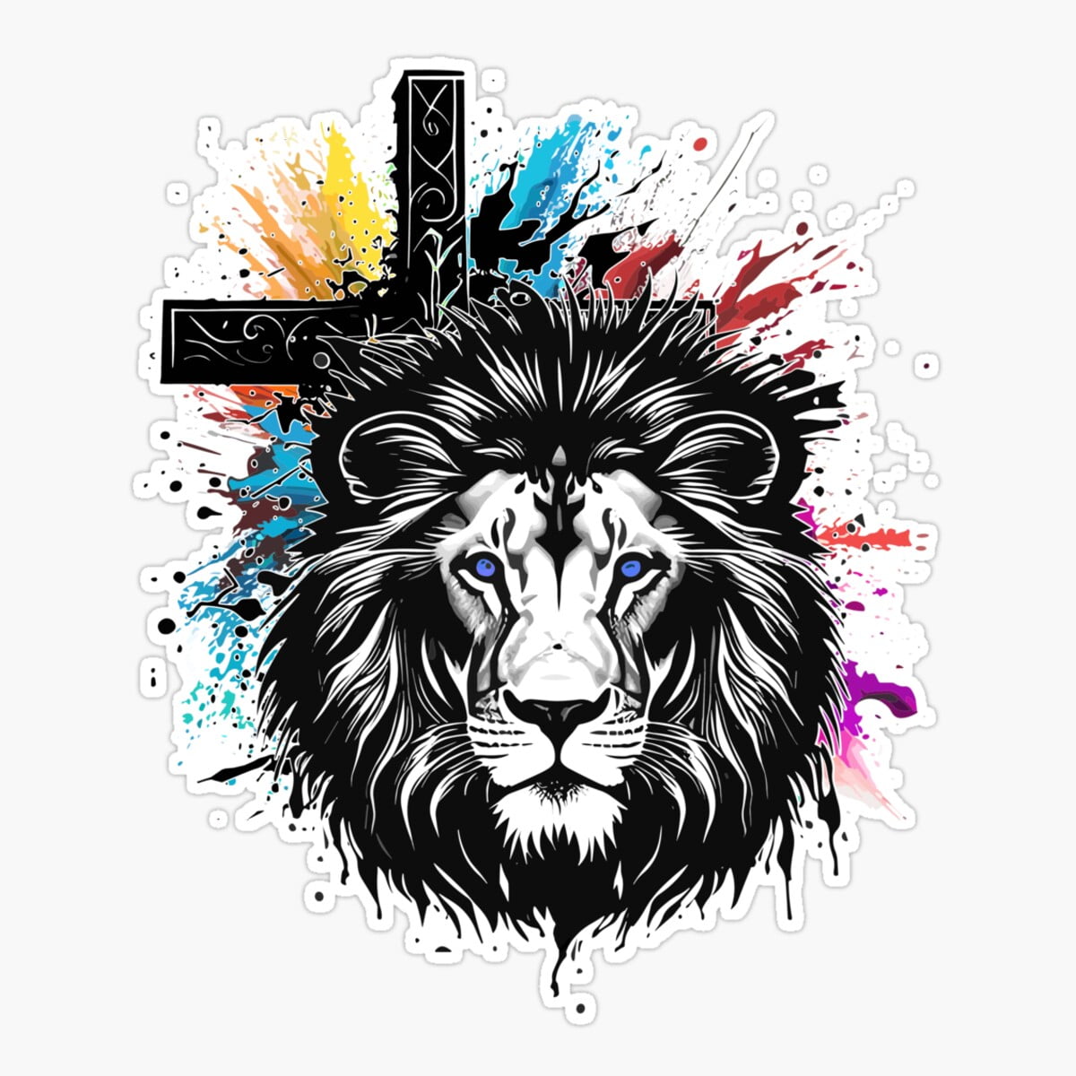 Stickly Lion Cross Paint Splatter Sticker, Phone Decal Water Bottle ...