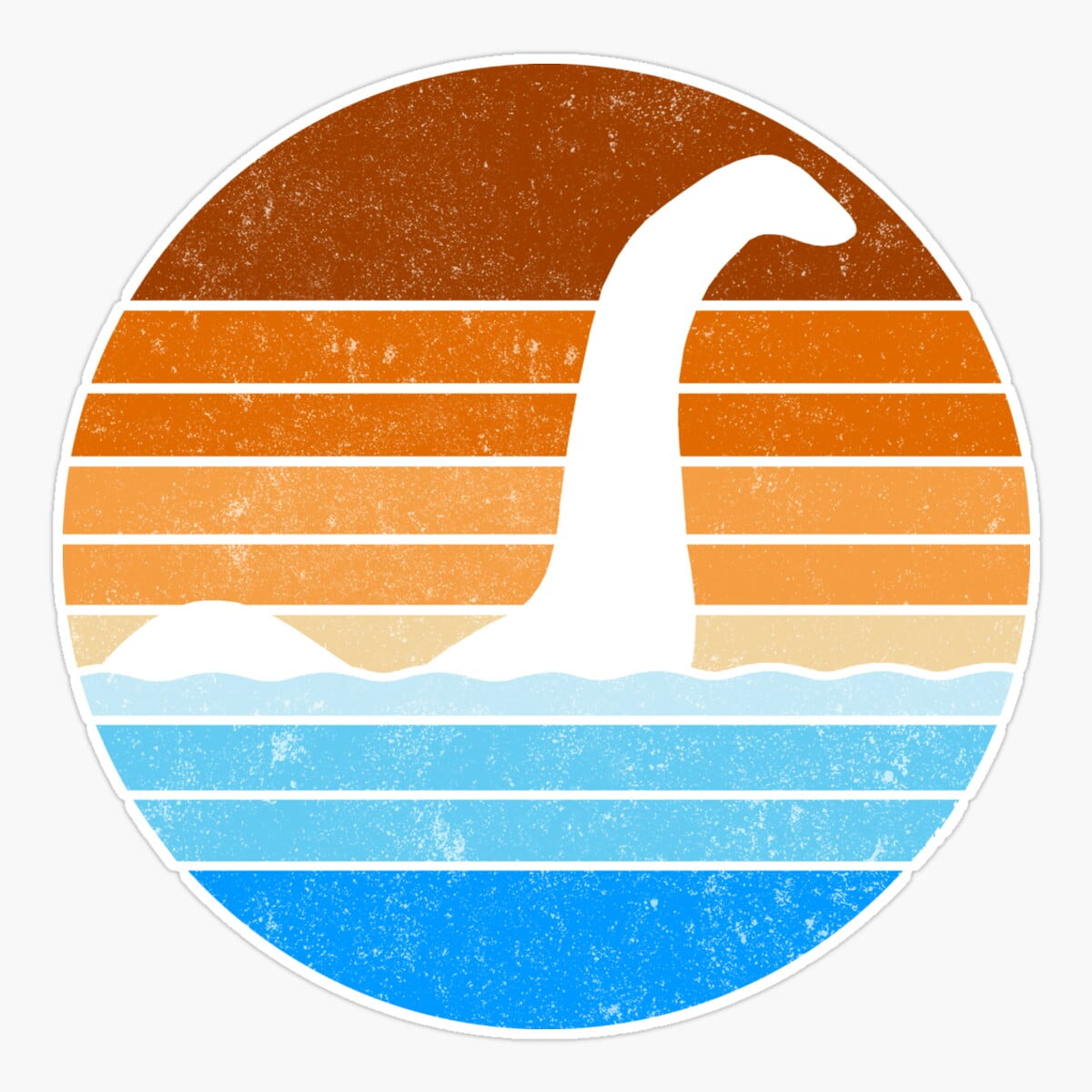 Stickly Loch Ness Monster Retro Distressed Sunset Sticker, Phone Decal ...