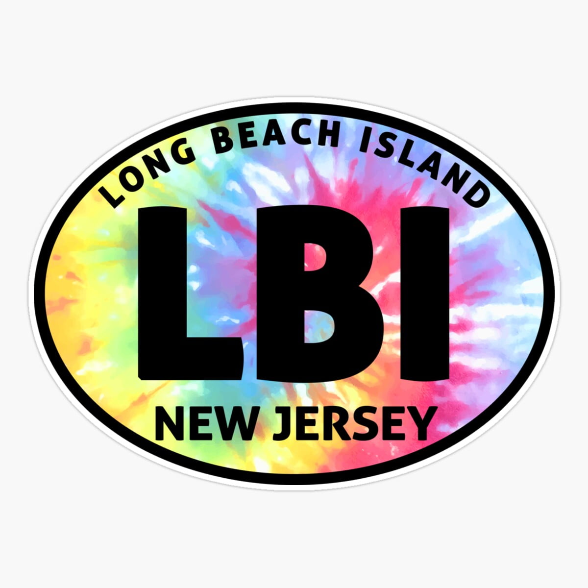 Stickly Long Beach Island New Jersey Euro Oval Tye Dye Sticker, Phone ...