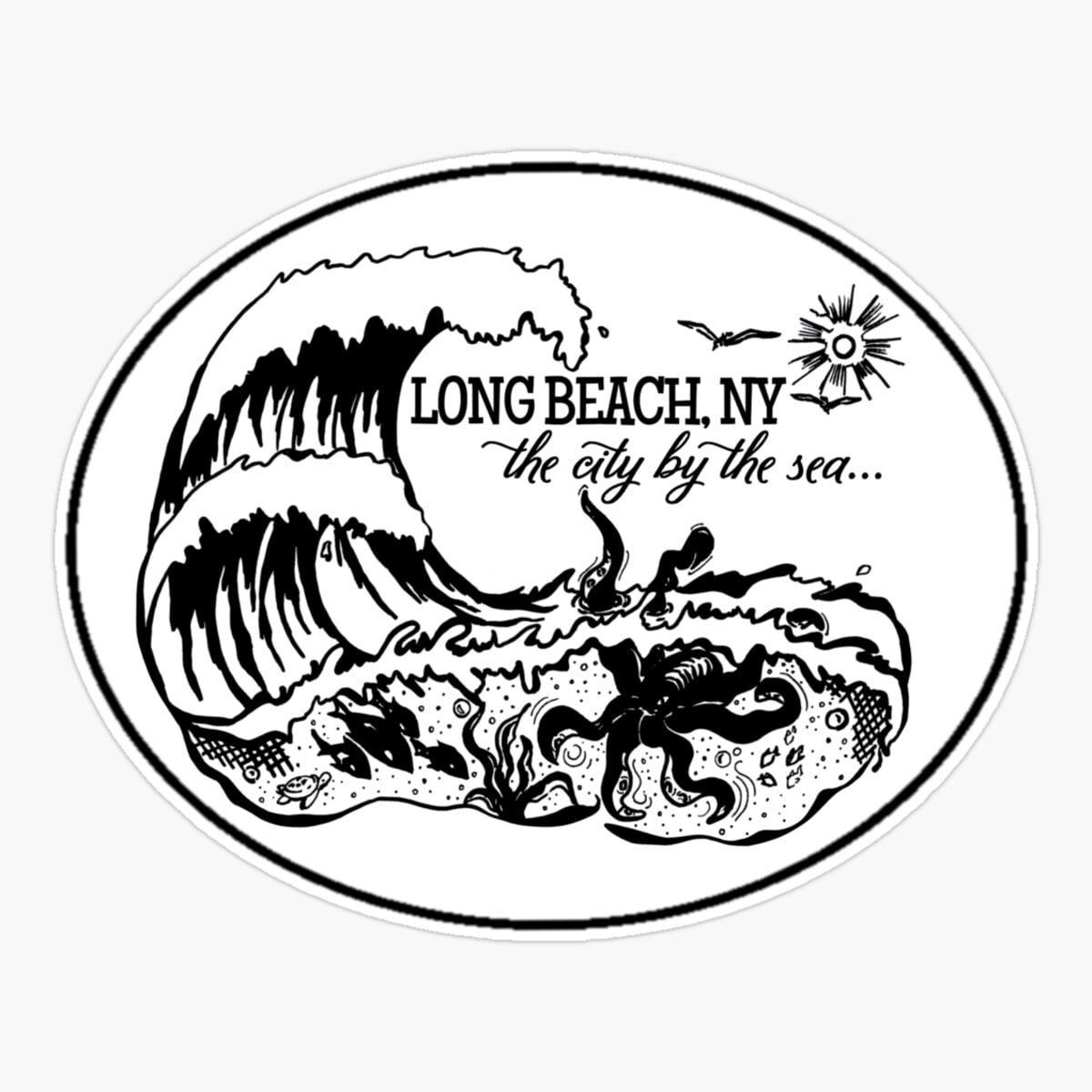 Stickly Long Beach New York Sticker, Phone Decal Water Bottle Stickers ...