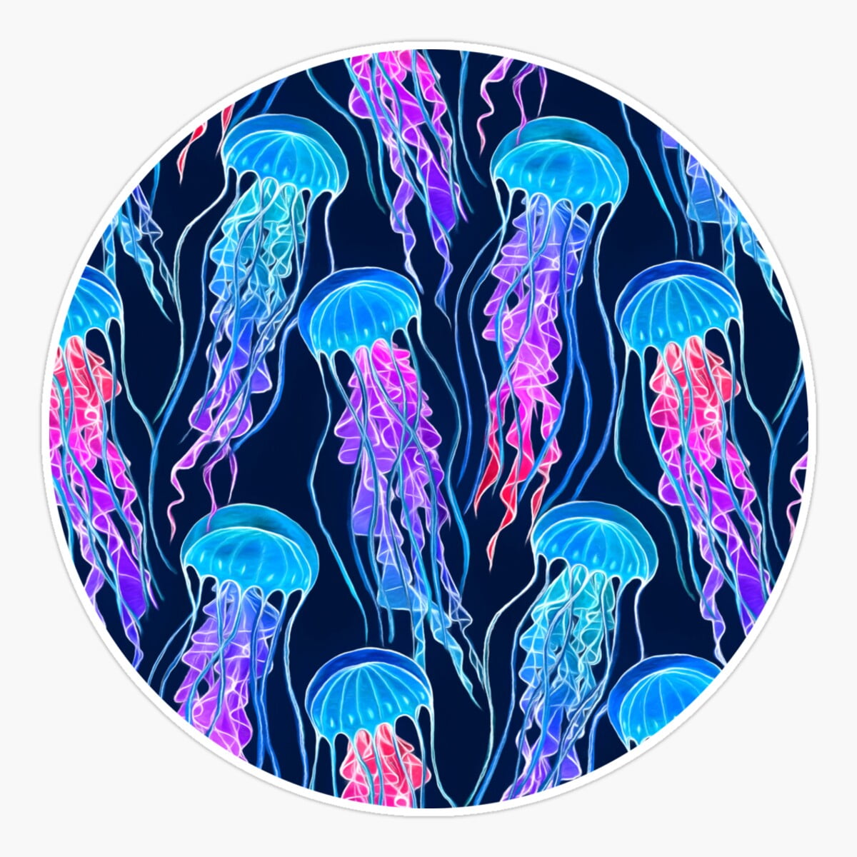 Stickly Luminescent Rainbow Jellyfish On Navy Blue Sticker, Phone Decal ...
