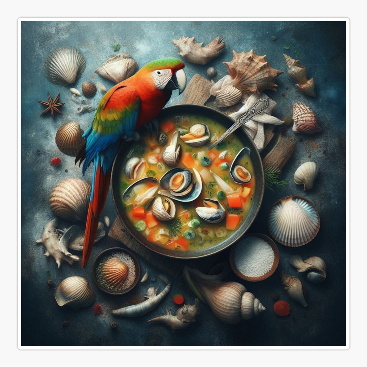 Stickly Macaw Clam Chowder Process Art Sticker, Phone Decal Water ...