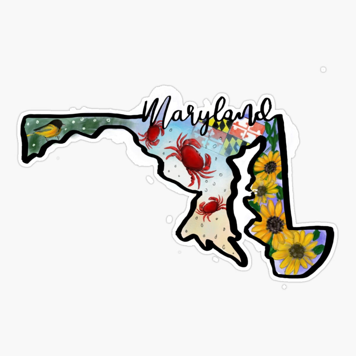 Stickly Maryland Sticker, Phone Decal Water Bottle Stickers Car Decals ...