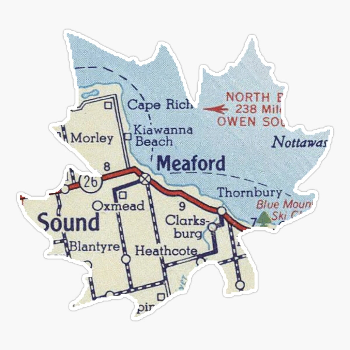 Stickly Meaford Ontario Vintage Map Sticker, Phone Decal Water Bottle ...