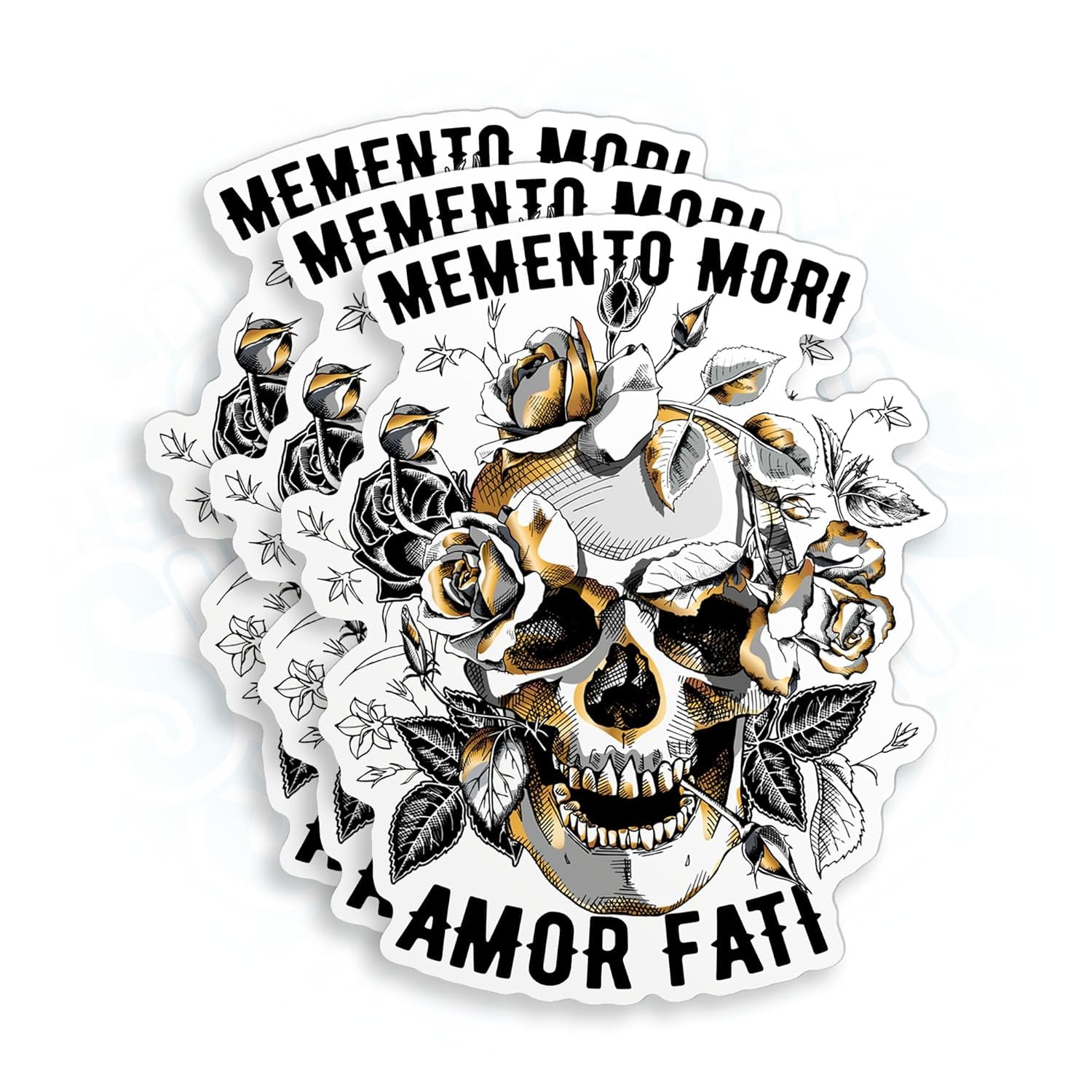 Stickly Memento Mori Sticker Amor Fati Skull Gold Roses Flowers Vinyl ...