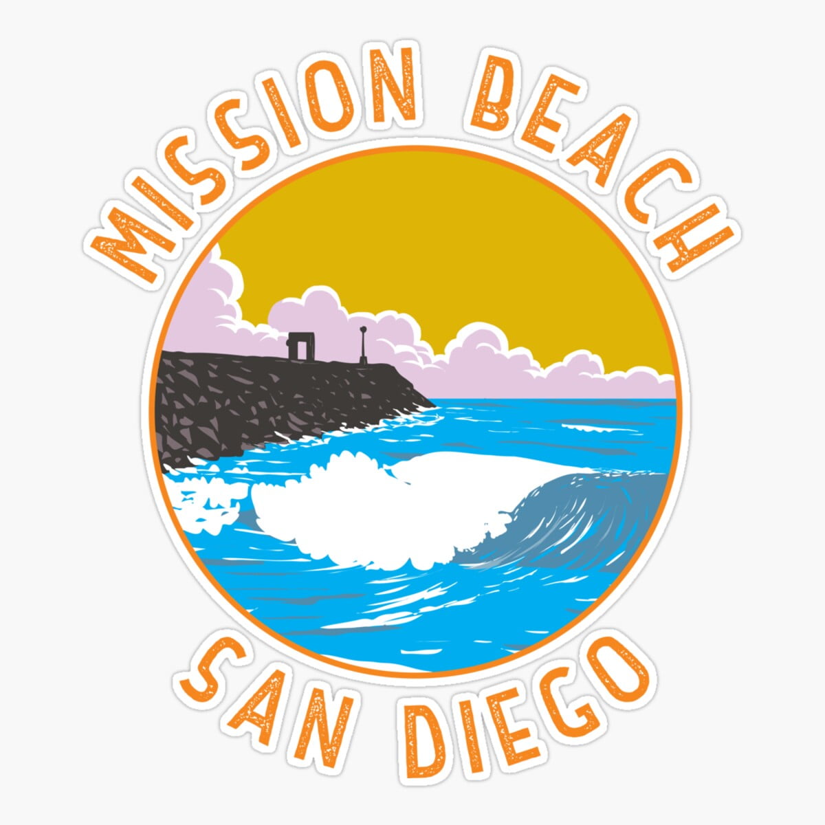 Stickly Mission Beach California Retro Distressed Circle Sticker, Phone ...