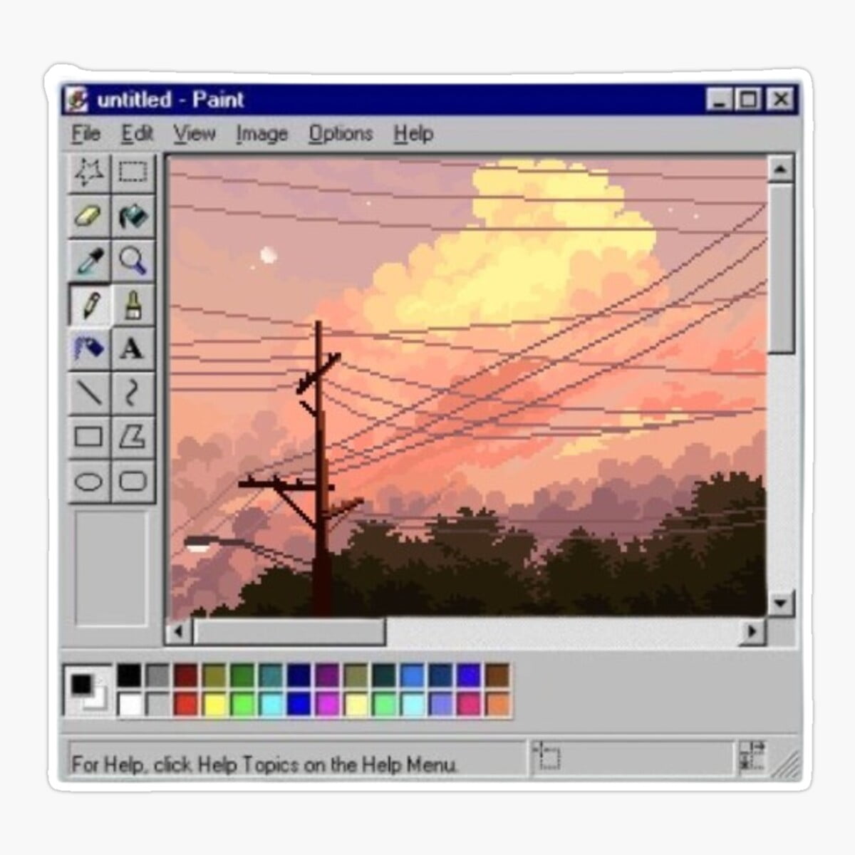 Stickly Ms Paint Aesthetic Sunset Sticker, Phone Decal Water Bottle ...