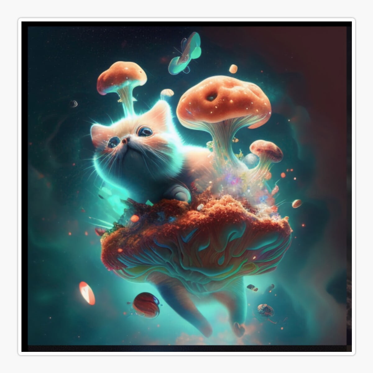 Stickly Mushroom Cat 4 Sticker, Phone Decal Water Bottle Stickers Car ...