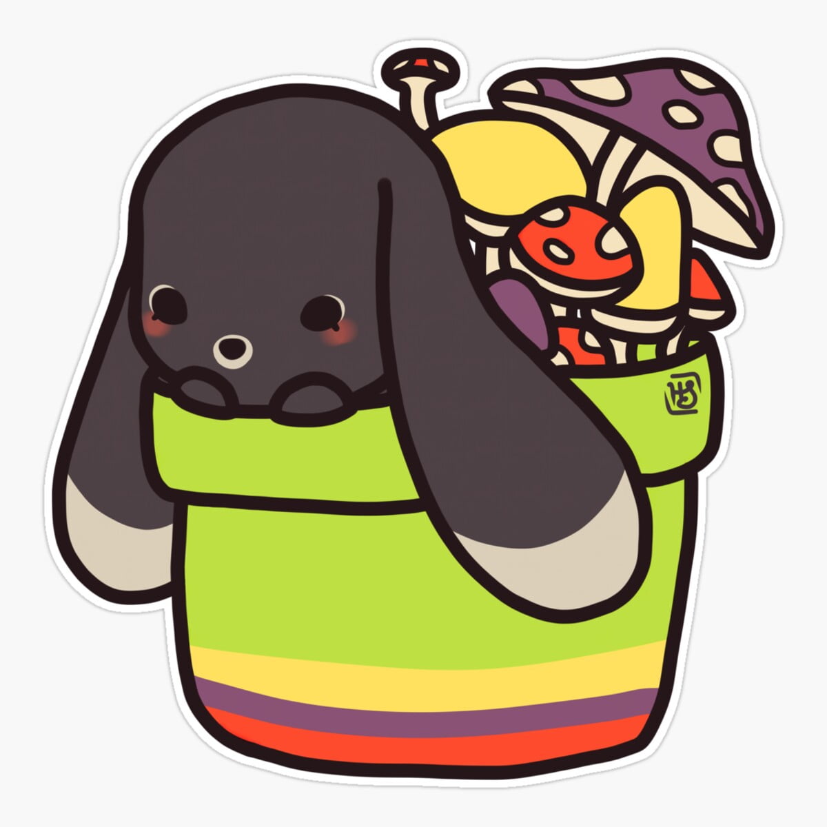 Stickly Mushroom Flower Pot Bun Sticker, Phone Decal Water Bottle ...