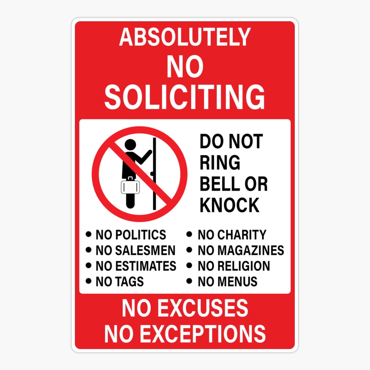 Stickly No Soliciting Do Not Ring Bell Or Knock Sign Sticker, Phone ...