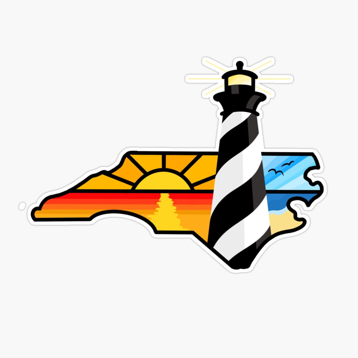 Stickly North Carolina Outline - Cape Hatteras Lighthouse Sticker ...