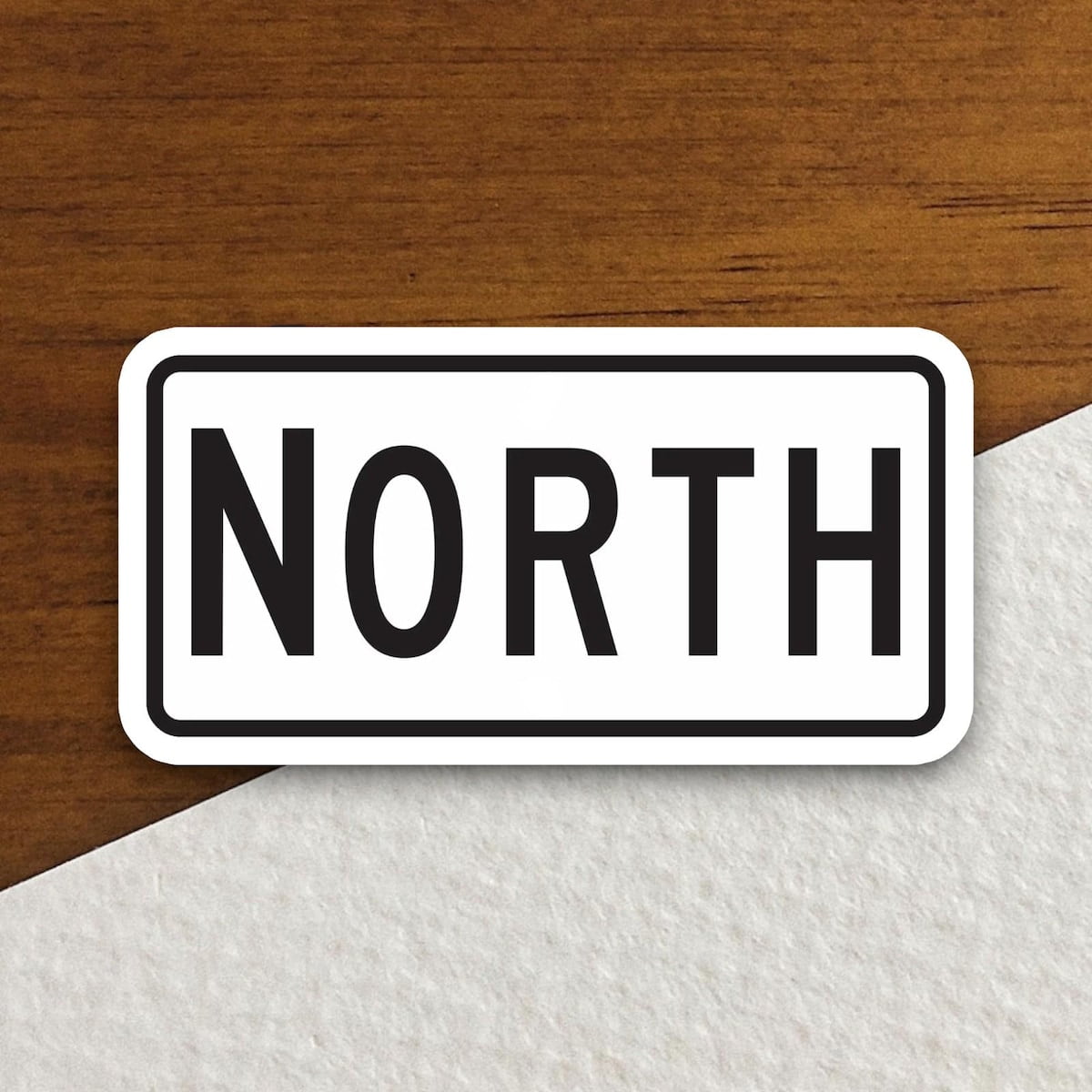 Stickly North Directional Road Sign Sticker In White, Road Trip Sticker ...
