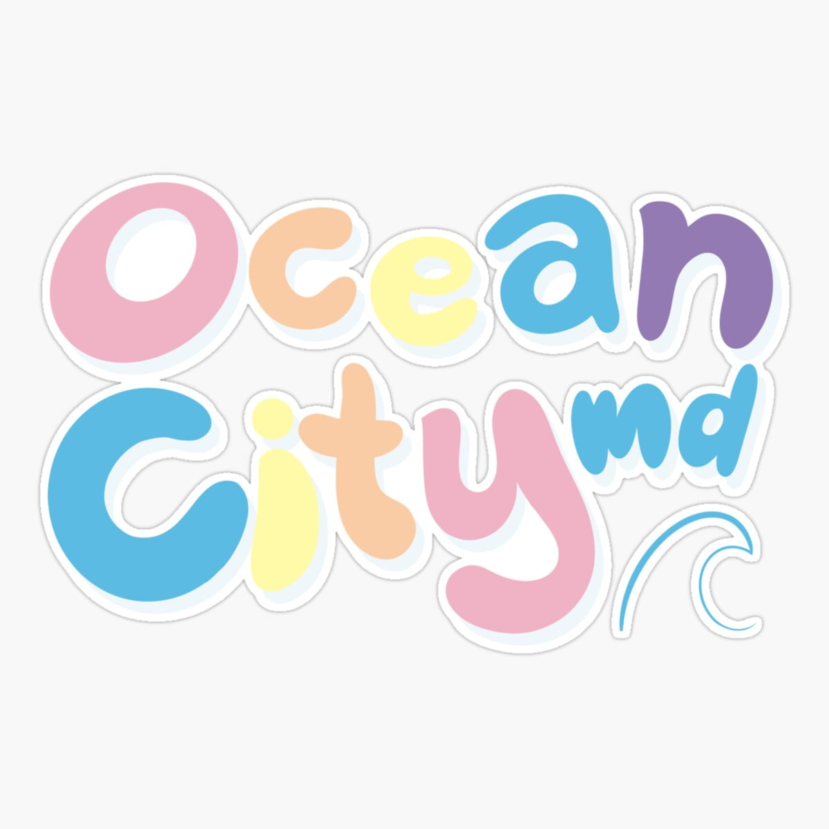 Stickly Ocean City Maryland Bubble Letters Sticker, Phone Decal Water ...