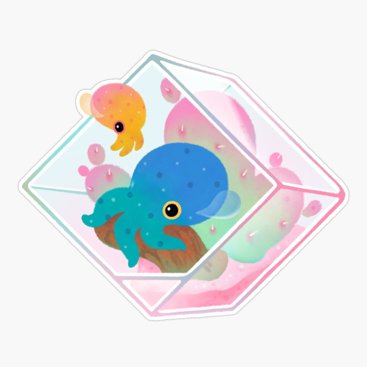 Stickly Ocean Terrarium - Bobtail Squids Sticker, Phone Decal Water ...