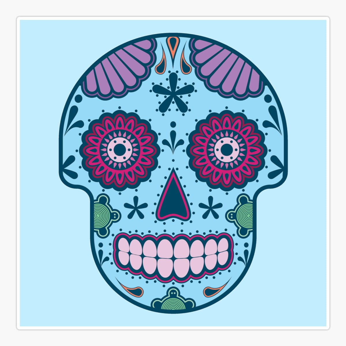Stickly Ocean Themed Sugar Skull Sticker, Phone Decal Water Bottle ...