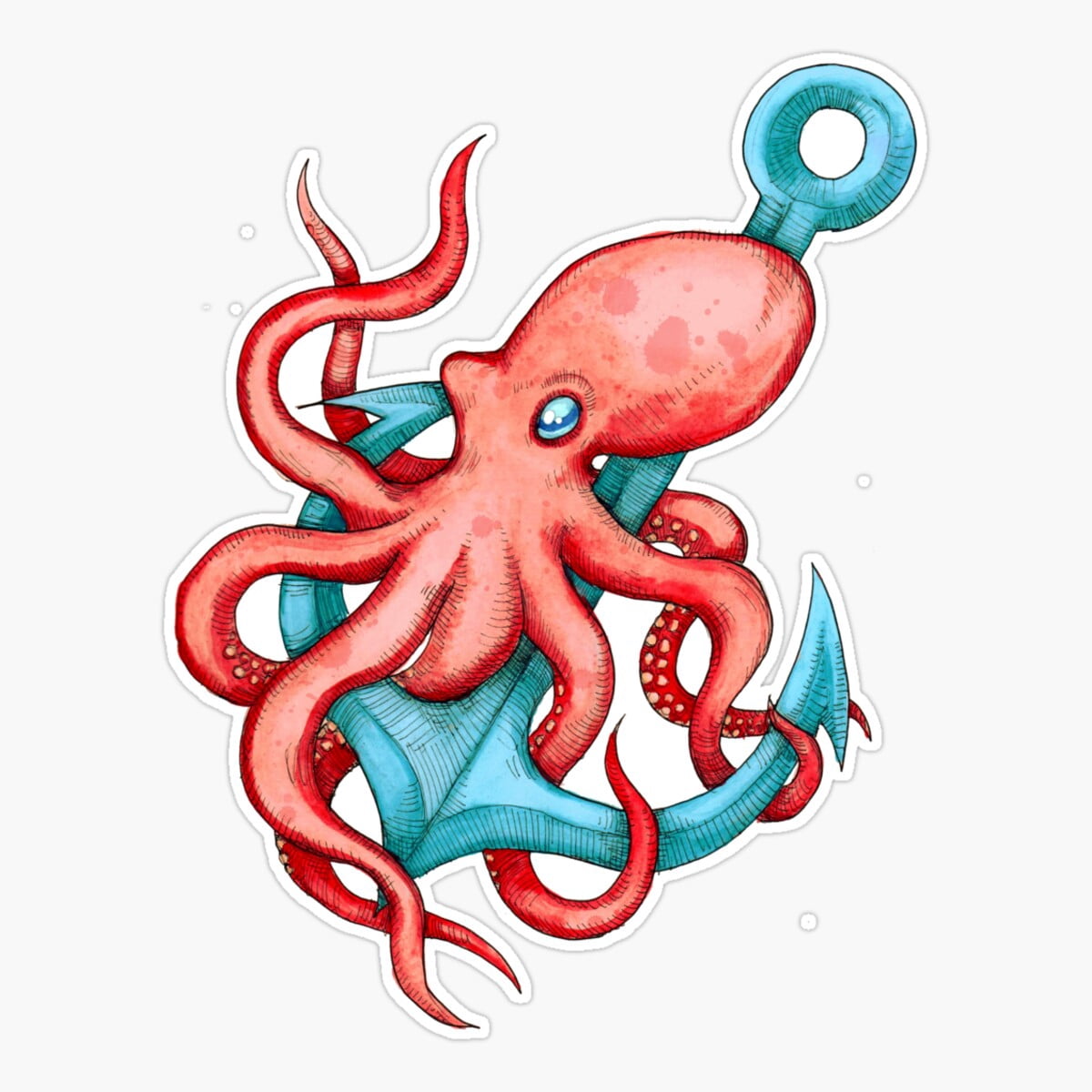 Stickly Octopus & Anchor Sticker, Phone Decal Water Bottle Stickers Car ...