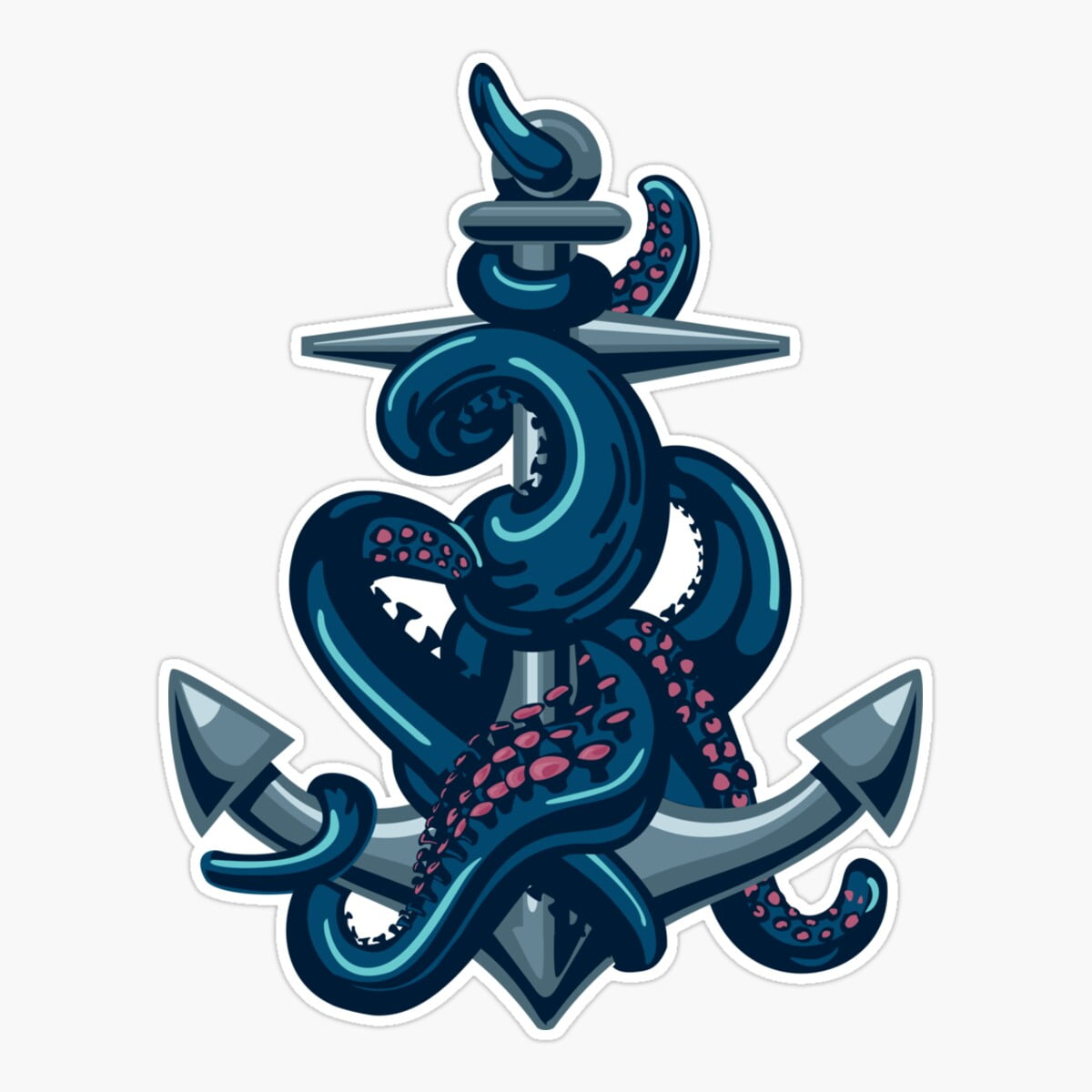 Stickly Octopus Tentacles And Anchor. Vintage Travel Print. Sticker ...