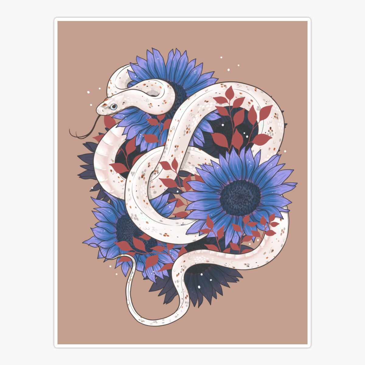 Stickly Palmetto Corn Snake With Blue Sunflowers Sticker, Phone Decal ...