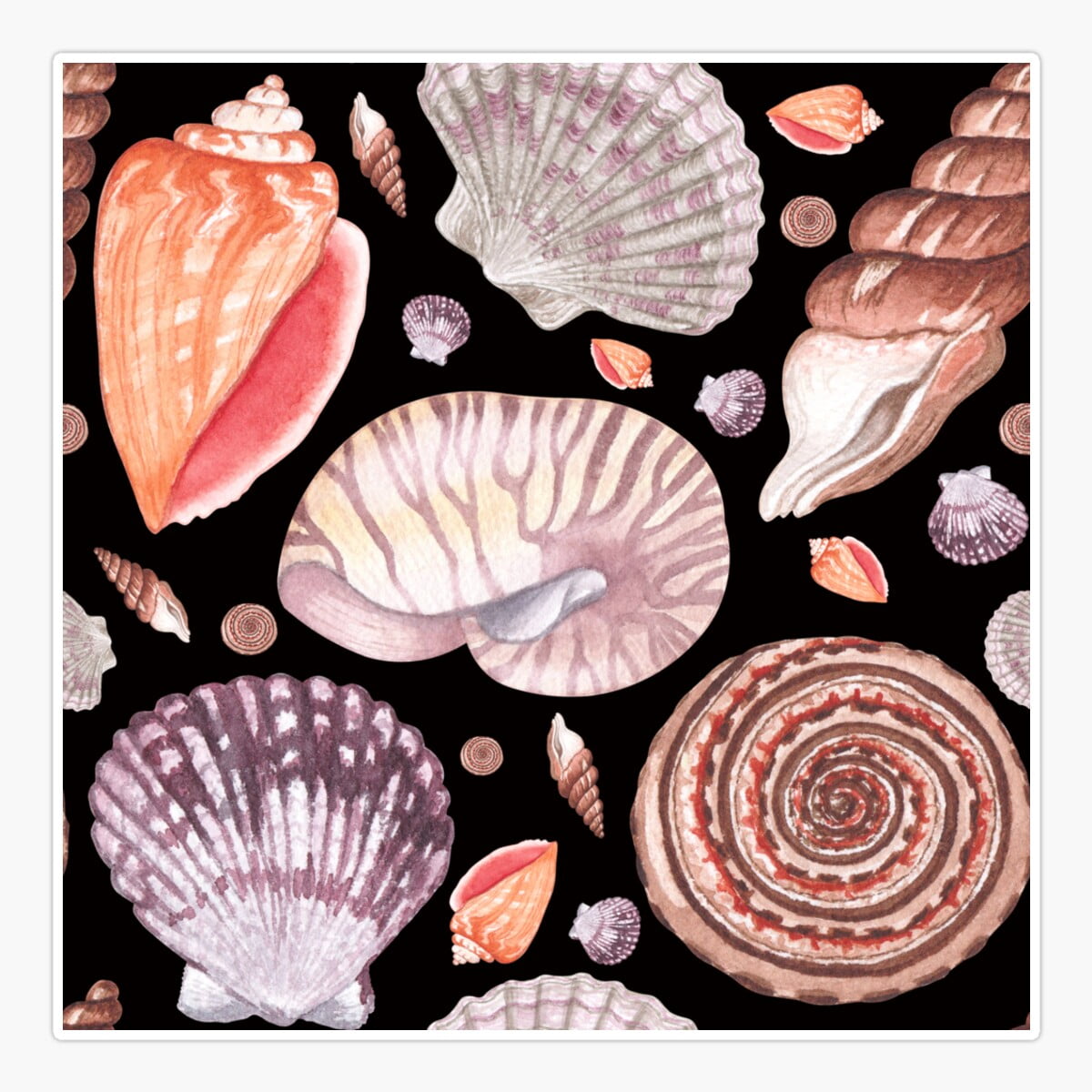 Stickly Pastel Colors Seashells Seamless Pattern On The Black ...
