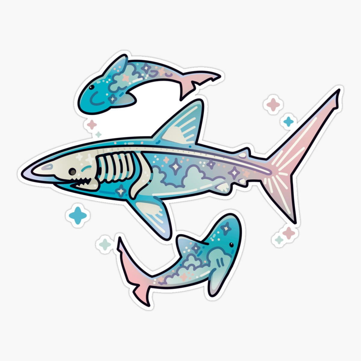 Stickly Pastel Goth Sharks Sticker, Phone Decal Water Bottle Stickers ...