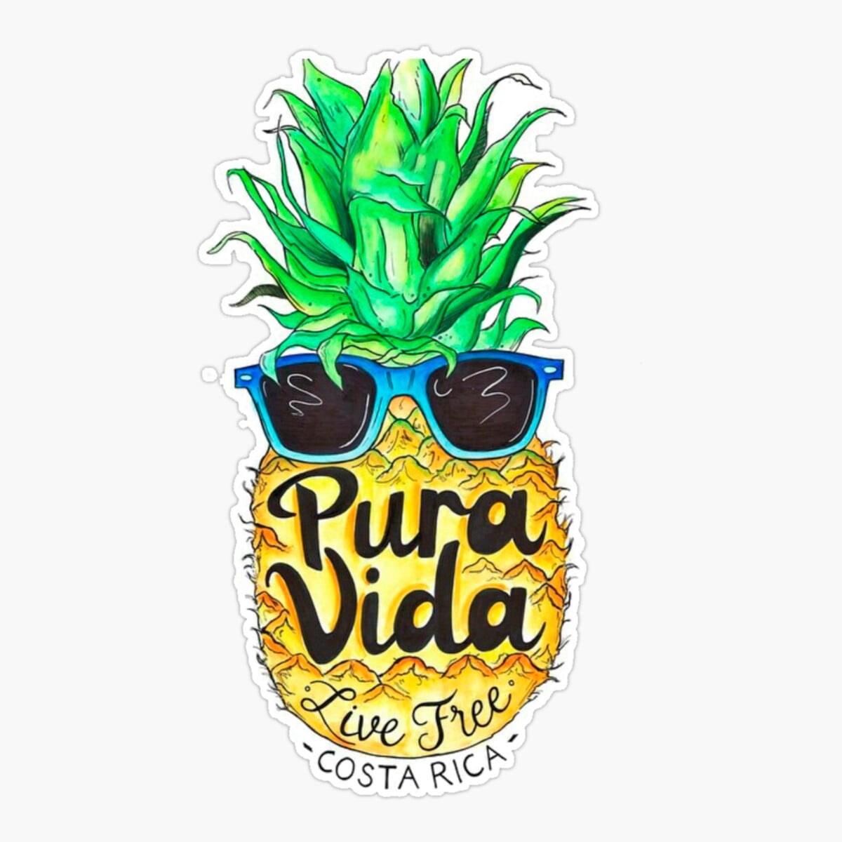 Stickly Pineapple In Sunglasses Costa Rica Summer Pure Life Sticker ...