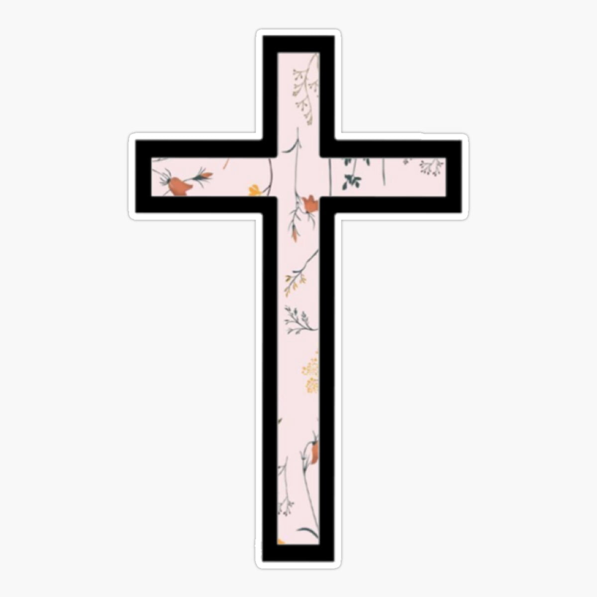 Stickly Pink Floral Print Cross Design Sticker, Phone Decal Water ...