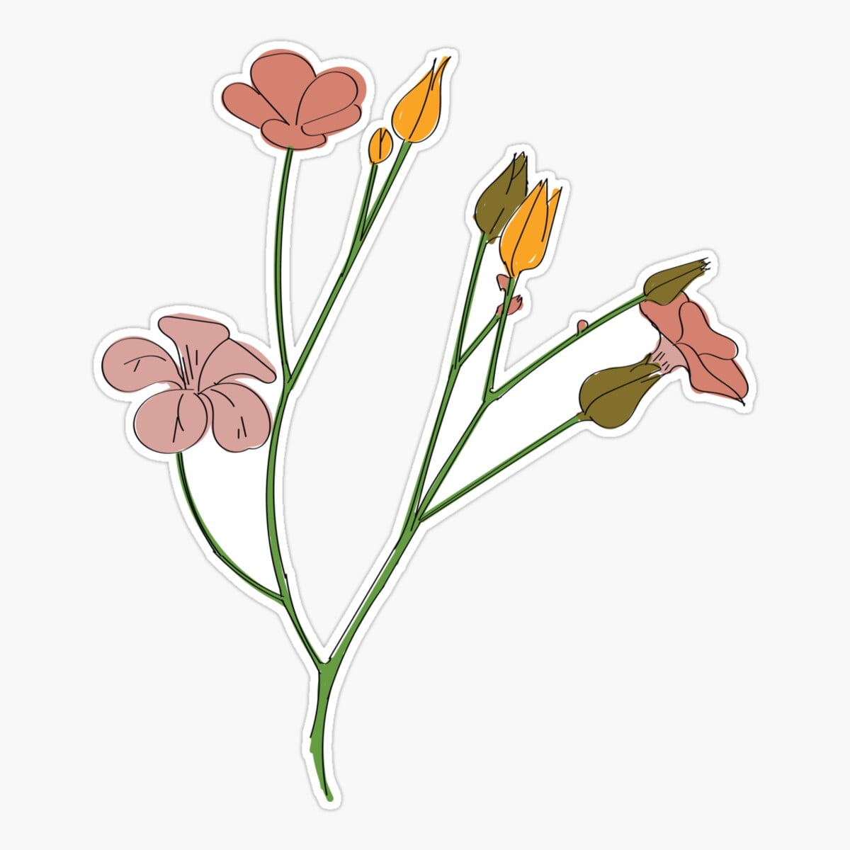 Stickly Pink Flower Illustration Sticker, Phone Decal Water Bottle ...