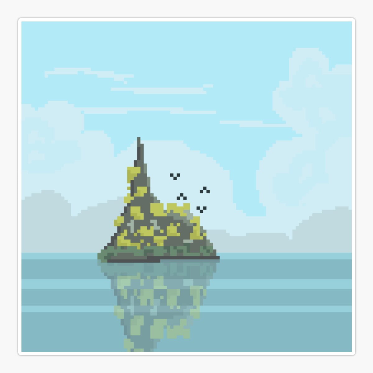 Stickly Pixel Art Ocean Island Sticker, Phone Decal Water Bottle ...