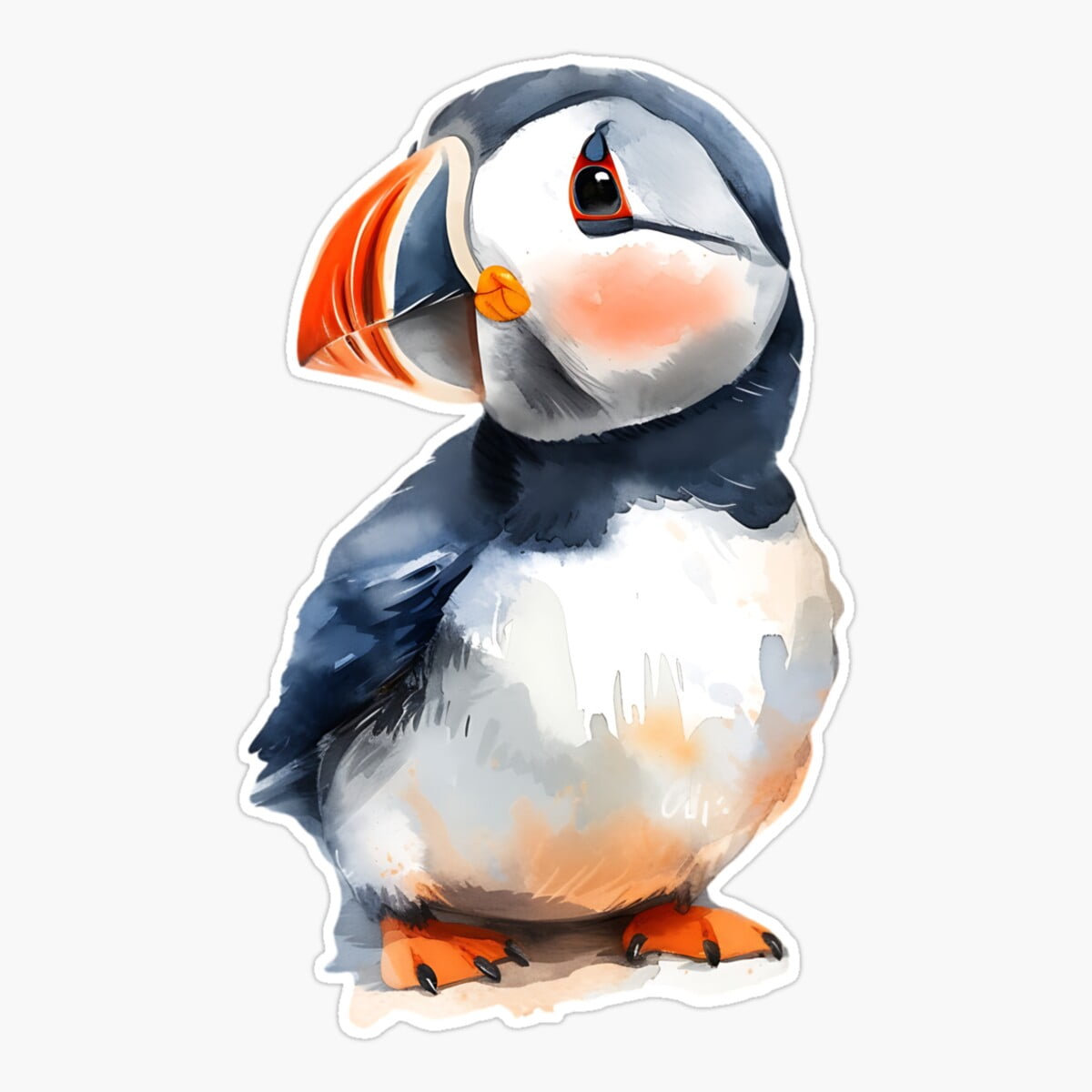 Stickly Playful Watercolour Puffin Cartoon Design Sticker, Phone Decal ...