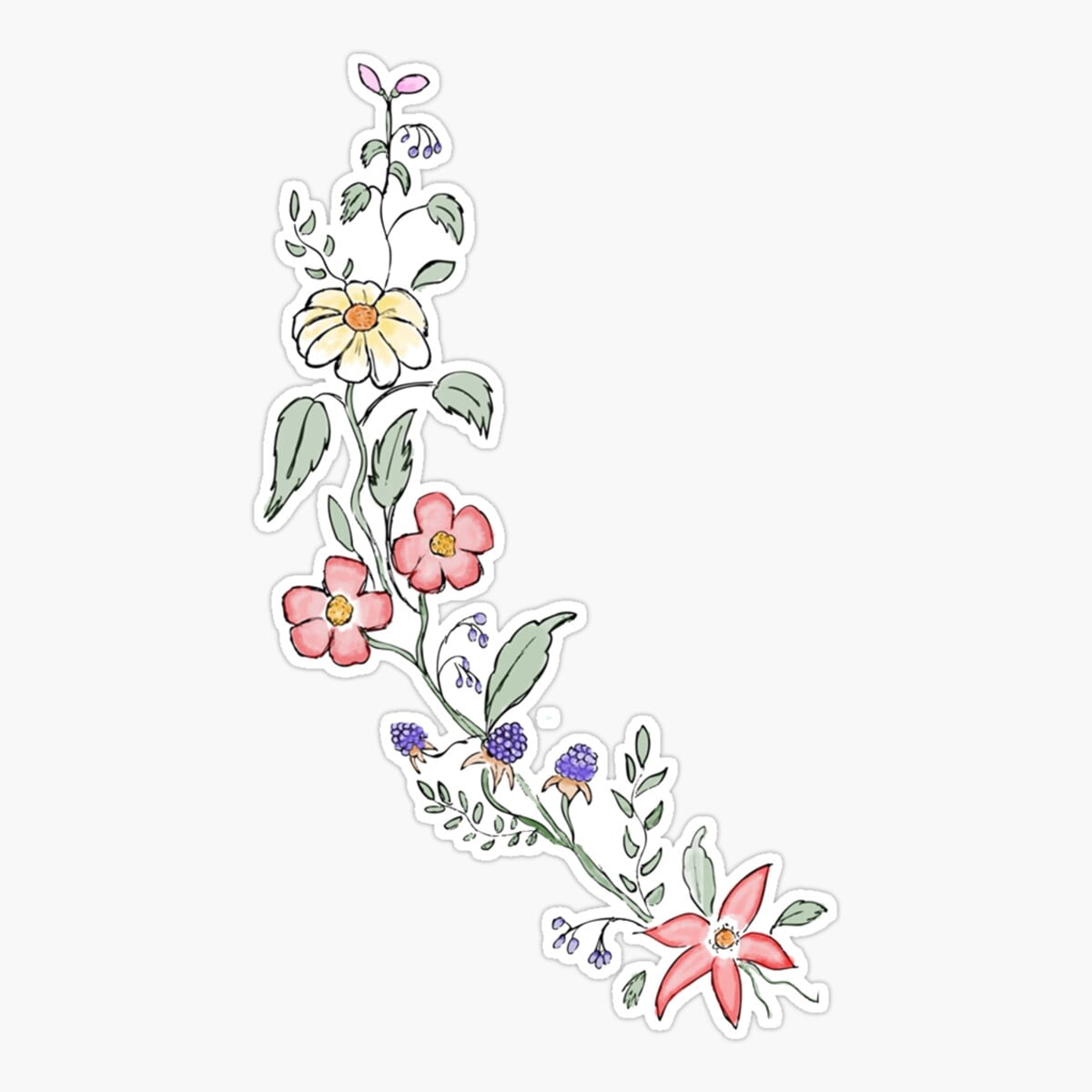 Stickly Pretty Pink Floral Vine Sticker, Phone Decal Water Bottle ...