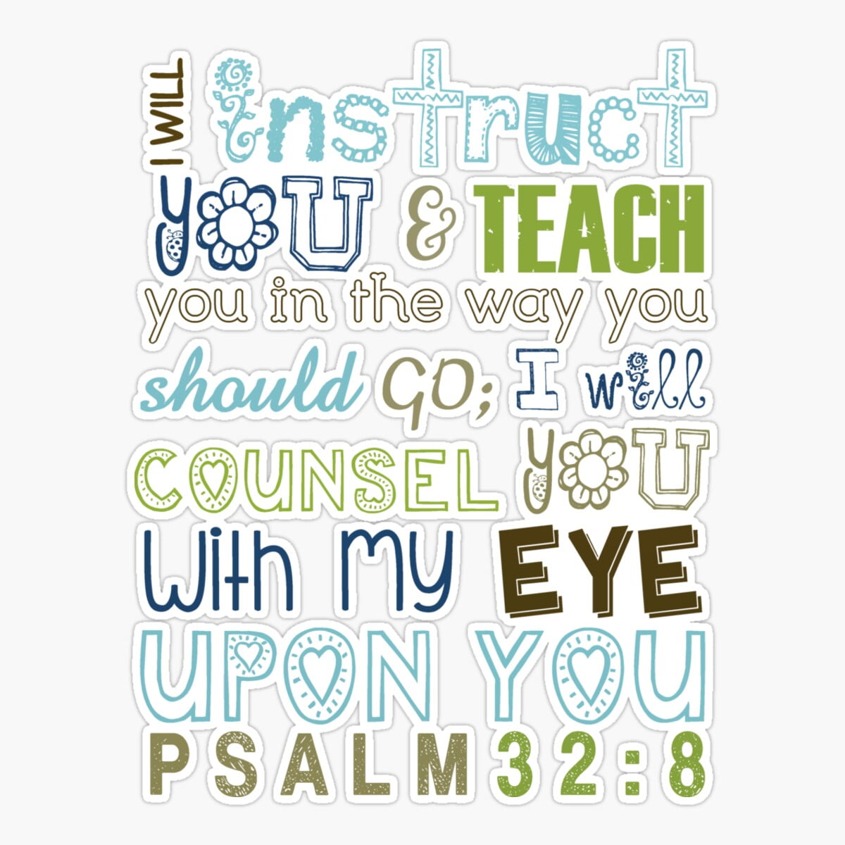 Stickly Psalm 32:8 Sticker, Phone Decal Water Bottle Stickers Car ...