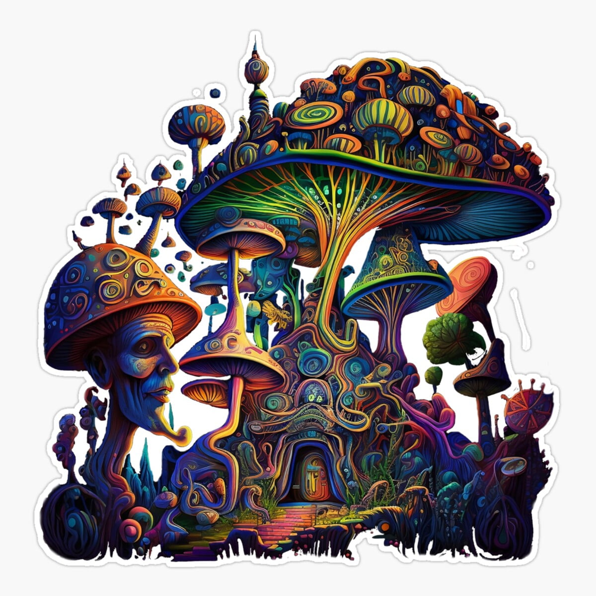 Stickly Psychedelic Shroom Elves House Sticker, Phone Decal Water ...