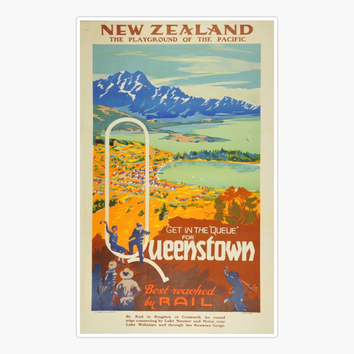 Stickly Queenstown Vintage Poster Sticker, Phone Decal Water Bottle ...