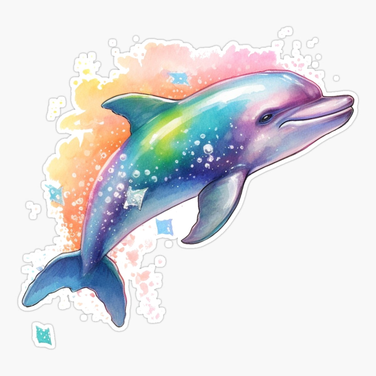 Stickly Rainbow Dolphin Sticker, Phone Decal Water Bottle Stickers Car ...